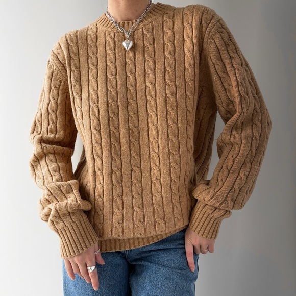 L.L. Bean | Sweaters | Ll Bean Cable Knit Lambs Wool Crew Neck Long ...